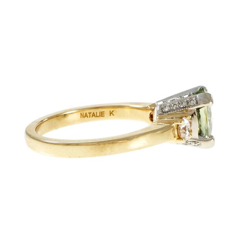 Natalie K Natural Green Sapphire Diamond Gold Three-Stone Engagement ...