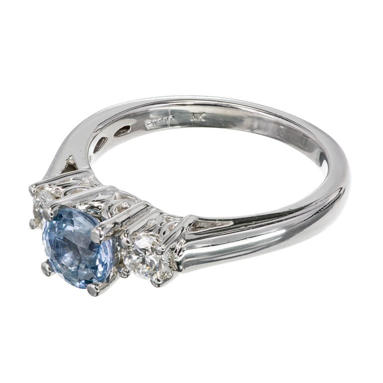 Natural Light Blue Sapphire Diamond Platinum Three Stone Engagement ...