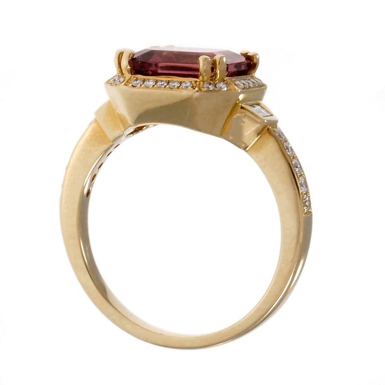 Square Pink Tourmaline Diamond Halo Gold Engagement Ring, Signed JLJ at ...