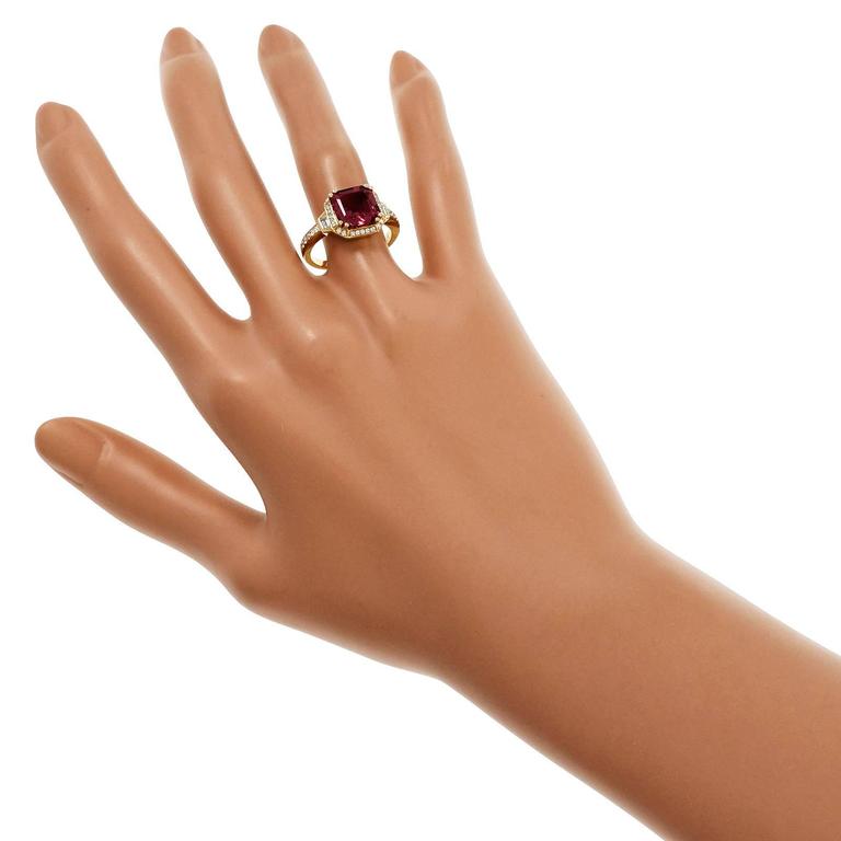Square Pink Tourmaline Diamond Halo Gold Engagement Ring, Signed JLJ at ...