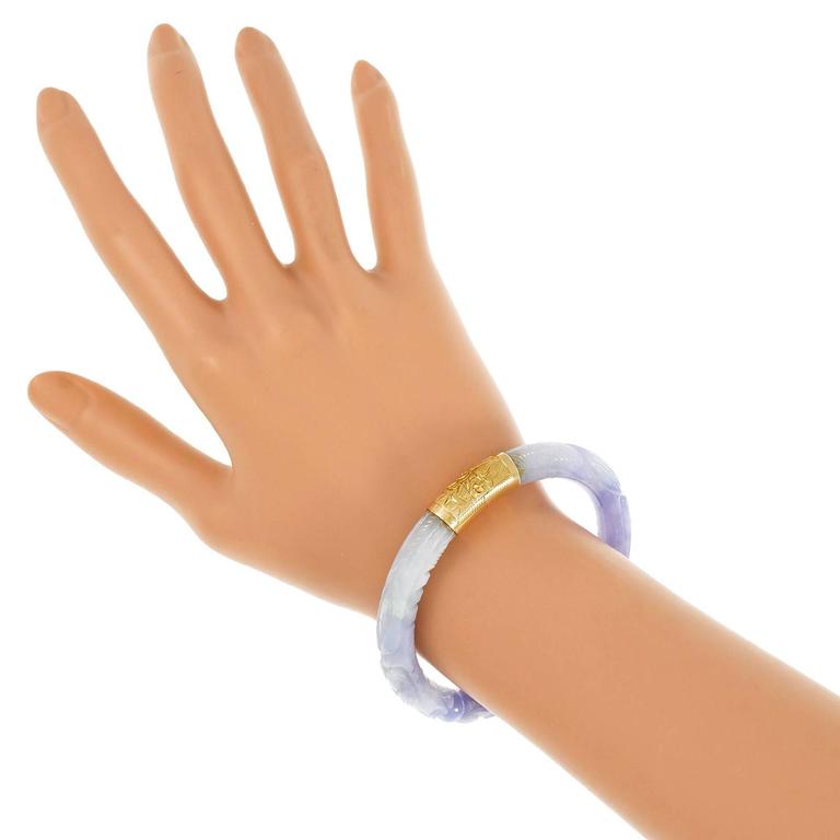 Purple Jadeite Jade Gold Bangle Bracelet at 1stDibs | purple jade bangle