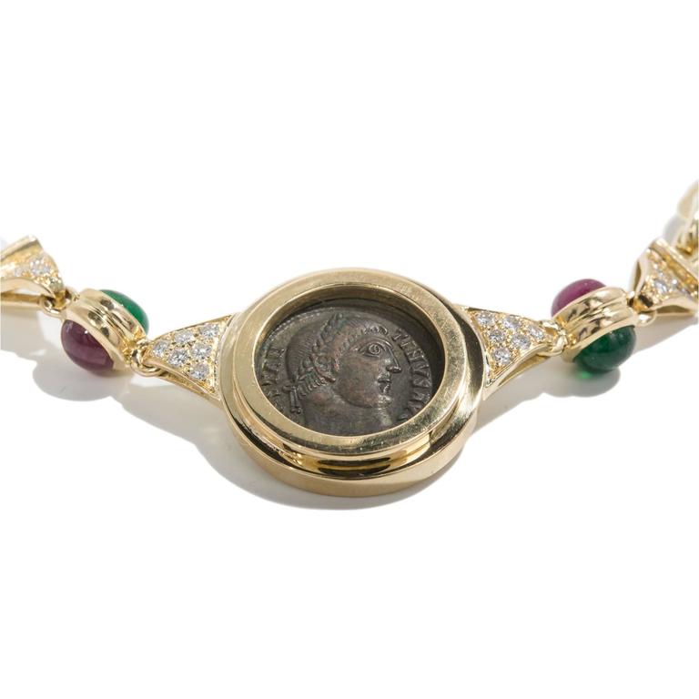 Ancient Roman Coin Emerald Ruby Diamond Gold Necklace at 1stDibs ...
