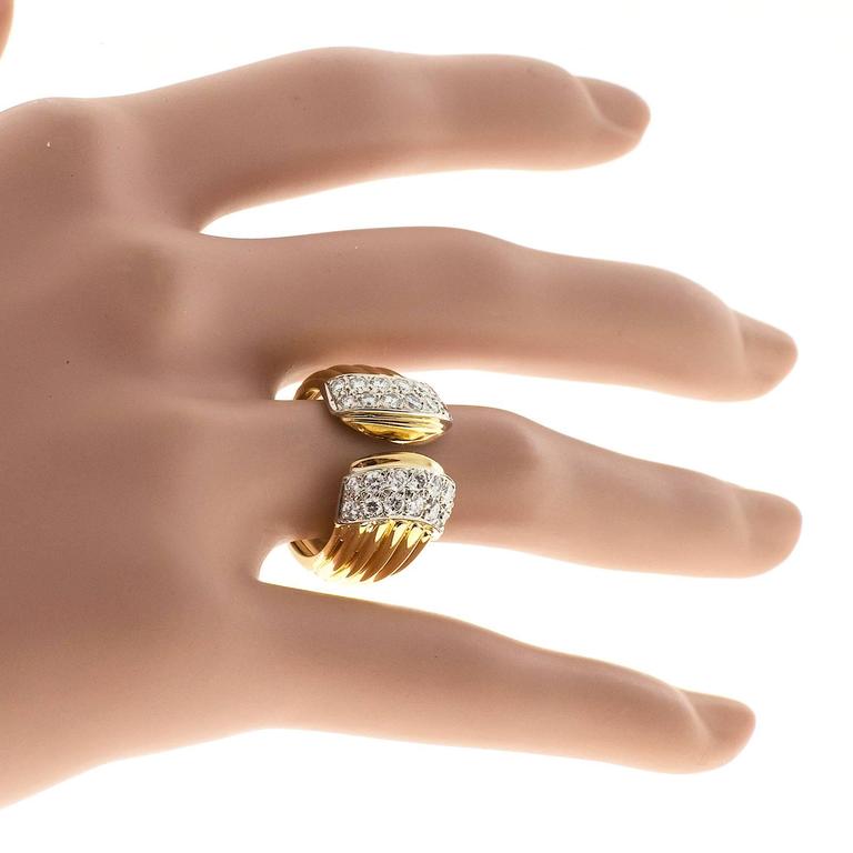 Diamond Open Ribbed Gold Cocktail Ring at 1stDibs