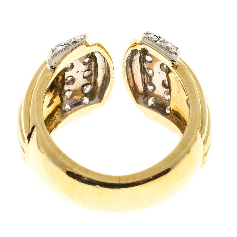 Diamond Open Ribbed Gold Cocktail Ring at 1stDibs