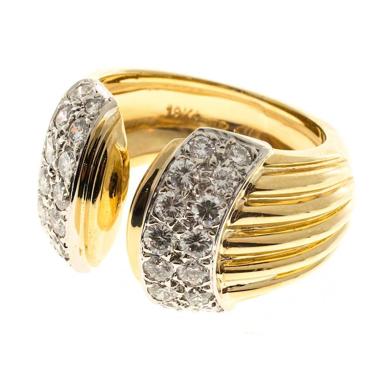 Diamond Open Ribbed Gold Cocktail Ring at 1stDibs