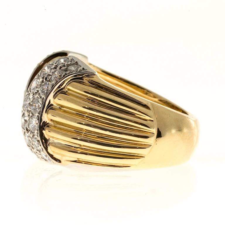 Diamond Open Ribbed Gold Cocktail Ring at 1stDibs