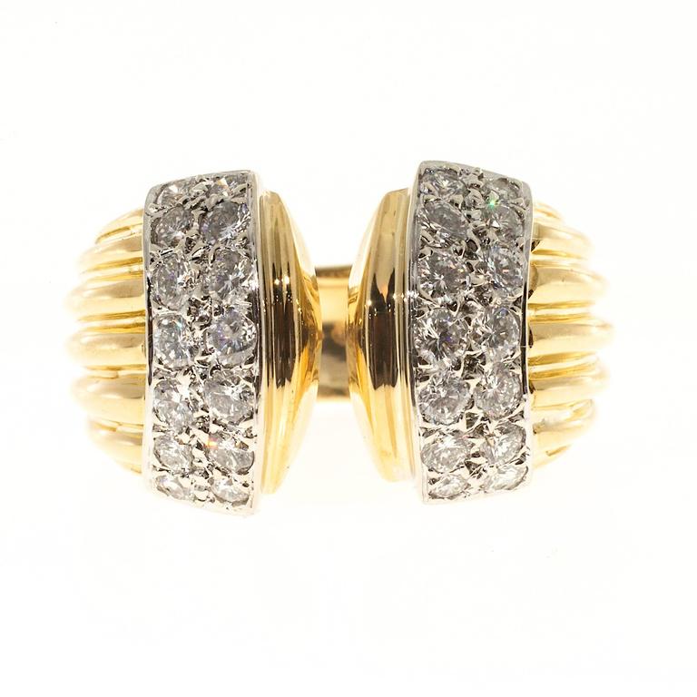Diamond Open Ribbed Gold Cocktail Ring at 1stDibs
