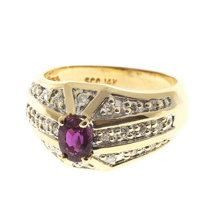 Oval Pink Red Ruby Diamond Bead Set Gold Cocktail Ring For Sale (Free ...