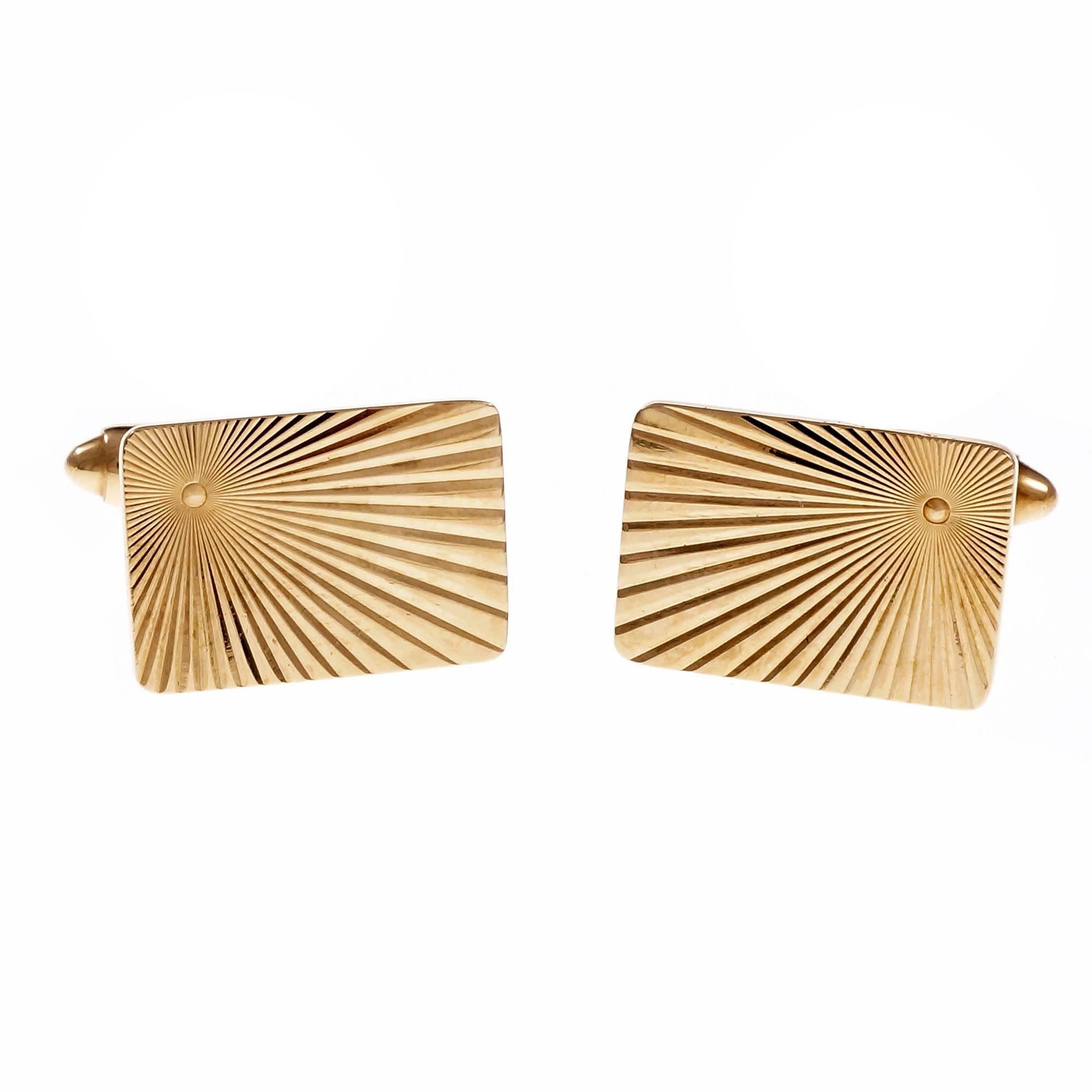 Gold Sunburst Rectangular Cufflinks at 1stDibs