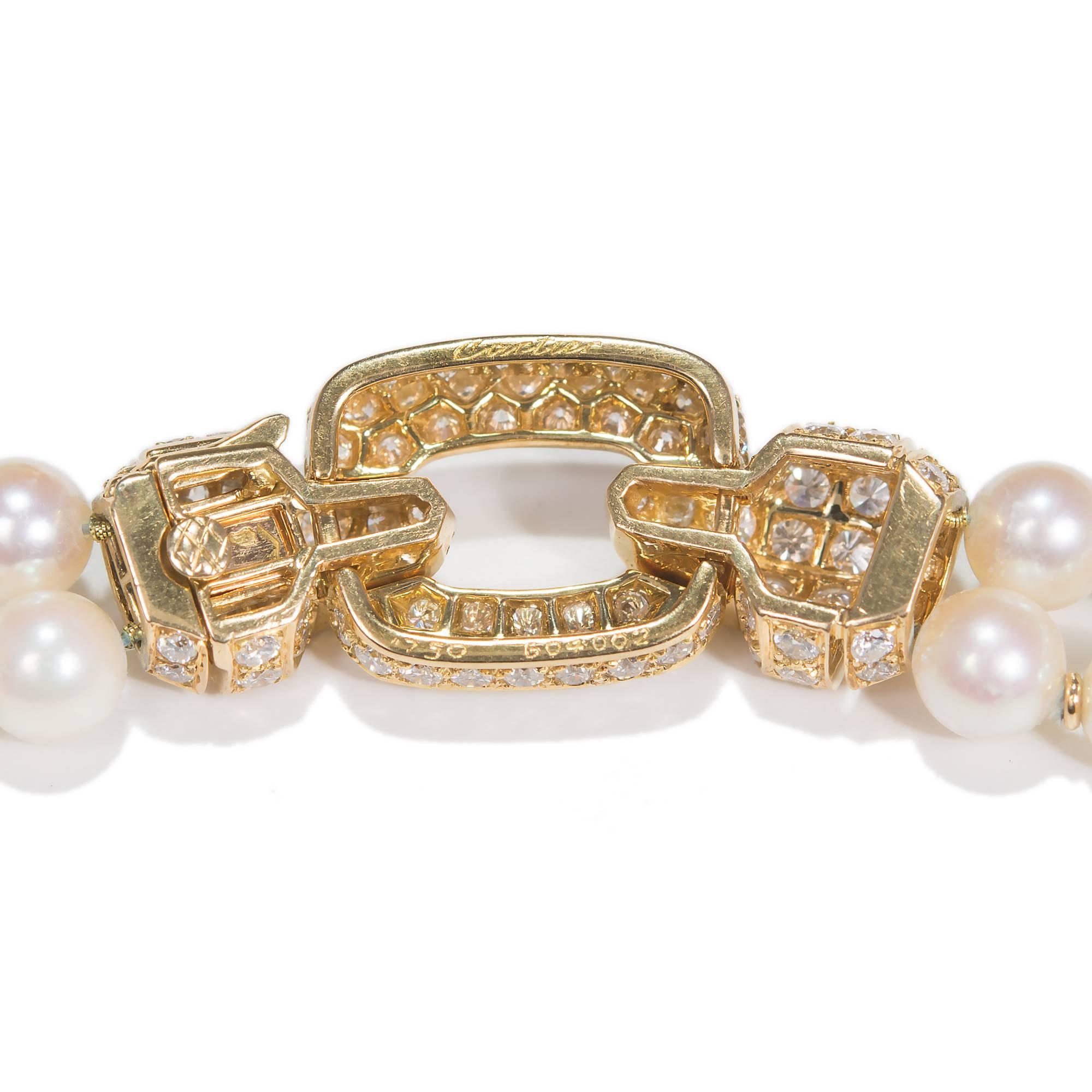 Cartier Diamond Double Strand Pearl Gold Necklace at 1stDibs | cartier ...
