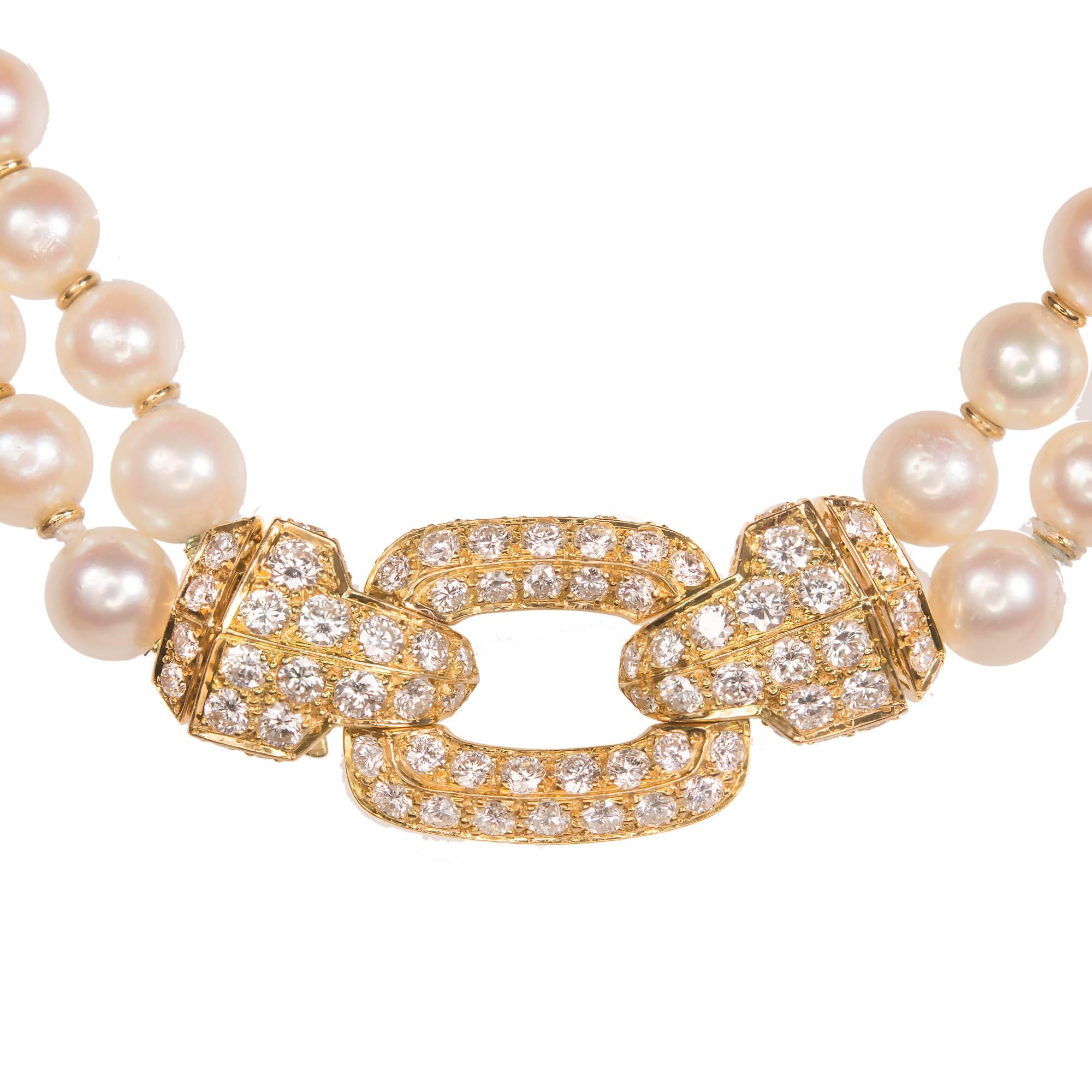 Cartier Diamond Double Strand Pearl Gold Necklace at 1stDibs | cartier ...