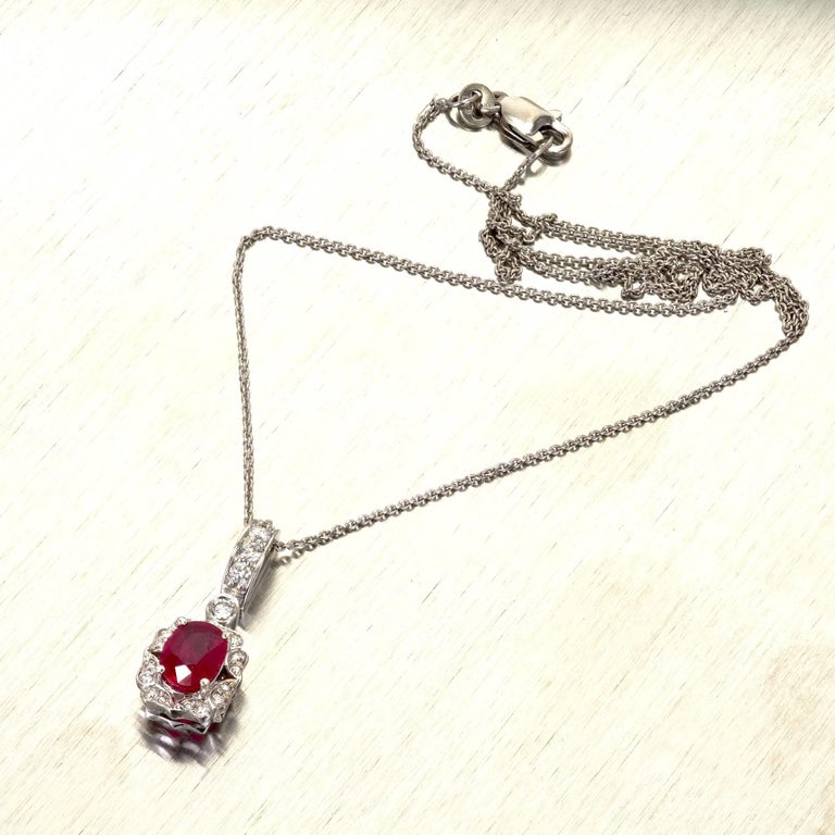 .90 Carat Oval Bright Red Ruby Diamond Gold Pendant Necklace at 1stDibs ...