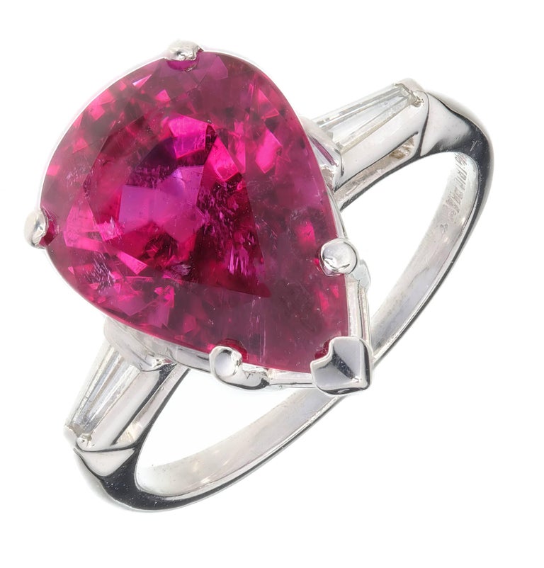 6.95 Carat Pear Shape Red Tourmaline Rubellite Diamond Platinum ...
