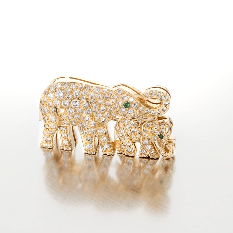 Cartier Diamond Emerald Gold Elephant Brooch at 1stDibs | cartier ...