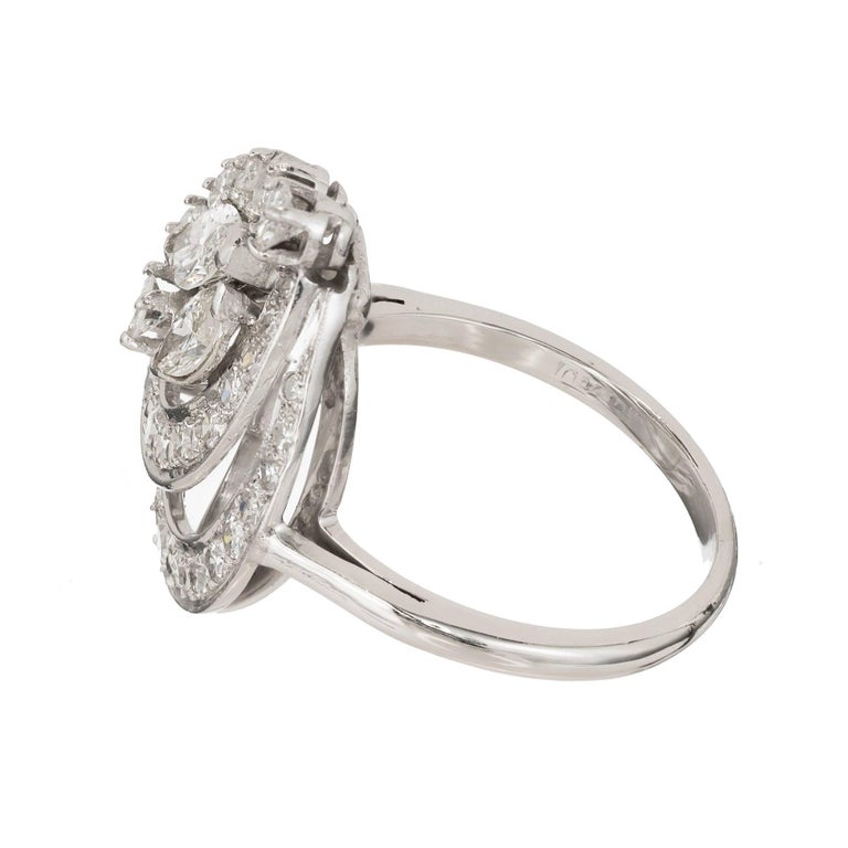 Mid-Century Modern Diamond Swirl Platinum Cocktail Ring For Sale at ...