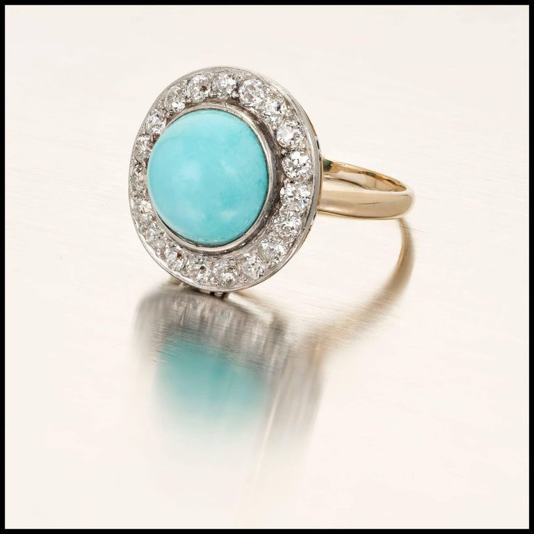 GIA Certified Round Turquoise Diamond Halo Platinum Gold Cocktail Ring ...