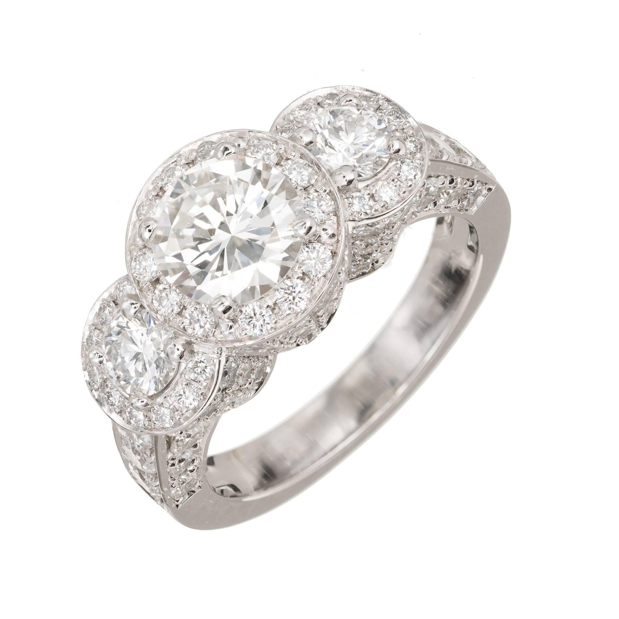 Peter Suchy 1.03 Carat Diamond Gold Triple Halo Three-Stone Engagement ...