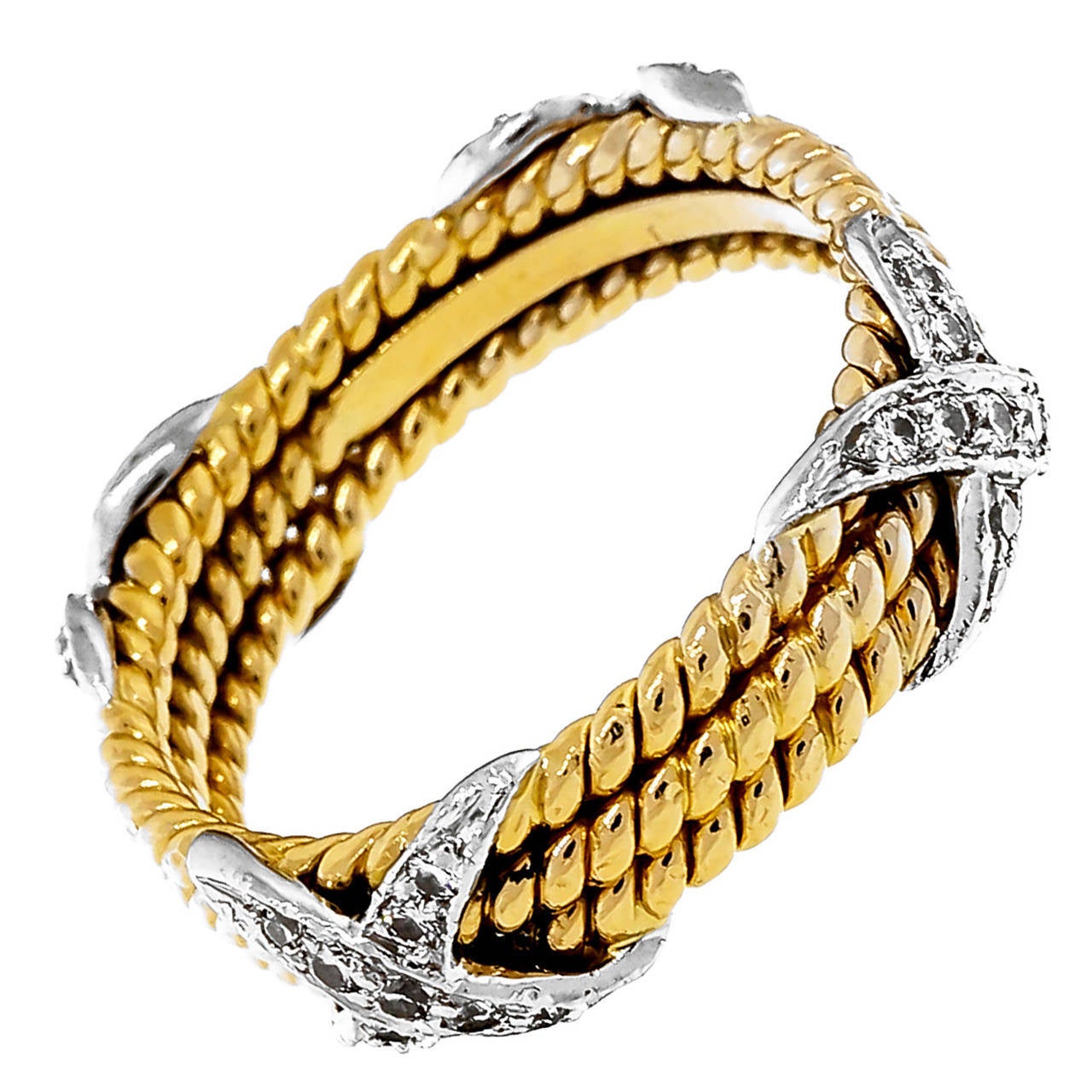 Tiffany and Co. Schlumberger Diamond Gold Platinum Three Row Rope X ...