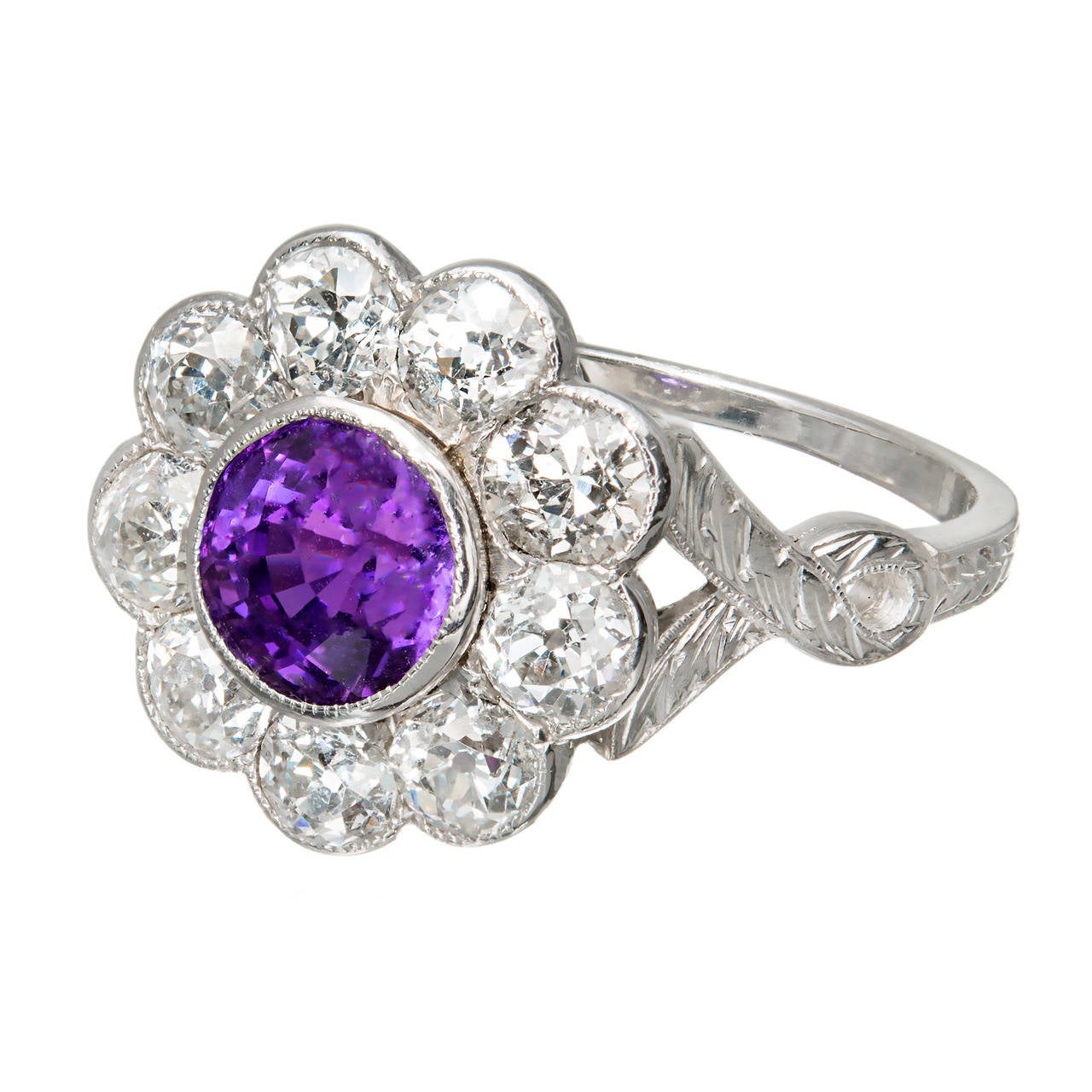 Purple Natural Sapphire Diamond Platinum Ring For Sale at 1stdibs
