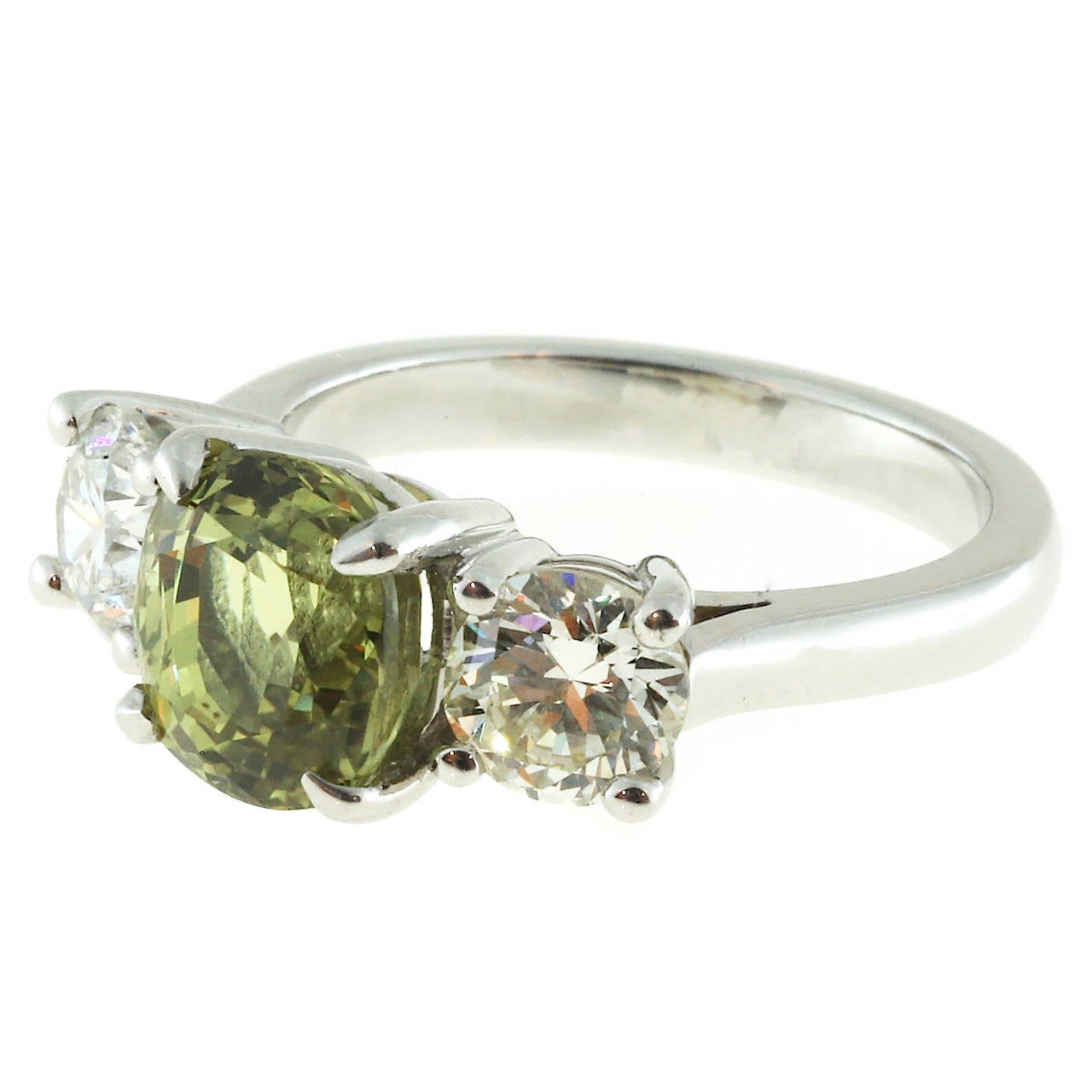 Peter Suchy Green Yellow Sapphire Diamond Platinum Ring at 1stDibs