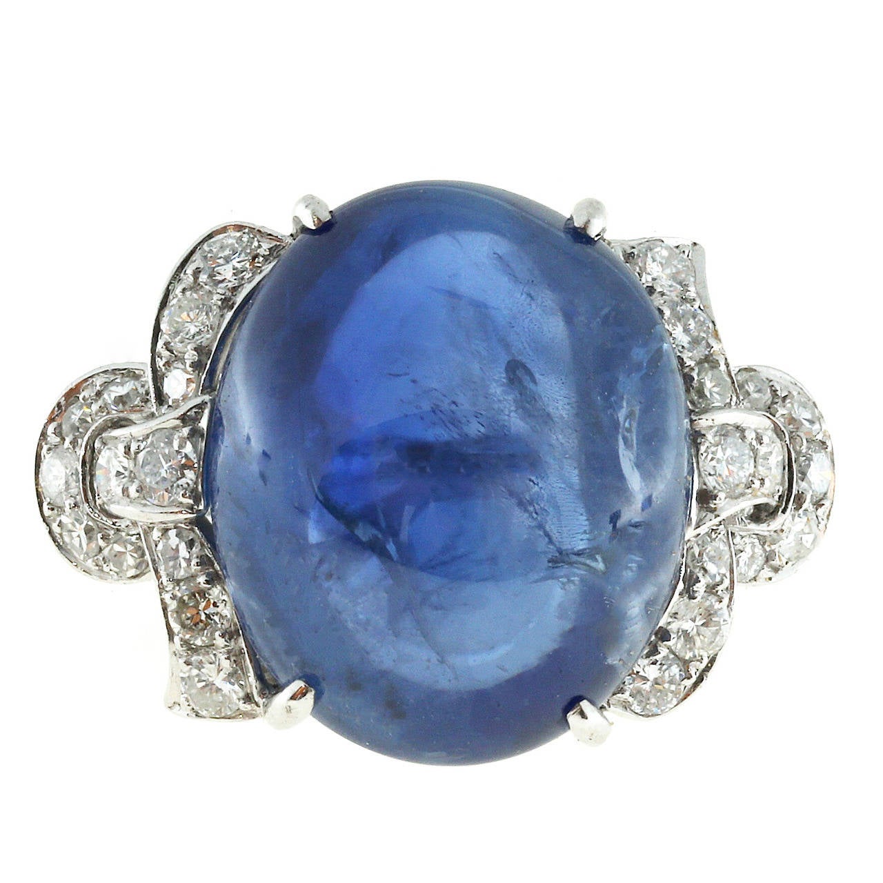 Sri Lanka Natural Cabochon Sapphire and Diamond Platinum Ring For Sale ...