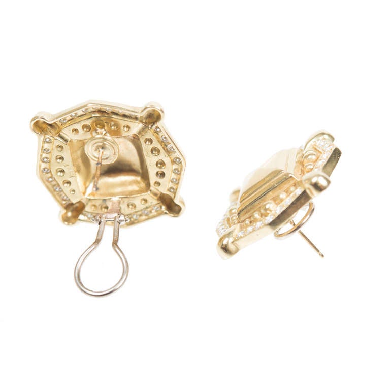 Diamond Textured Eustrician Style Gold Clip Post Earrings For Sale at ...