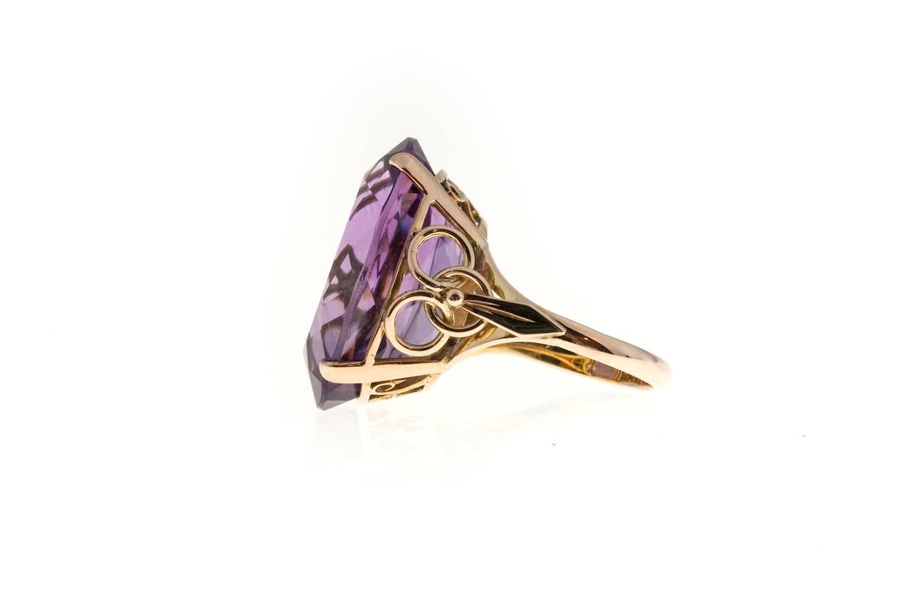 Oval Amethyst Rose Gold Scroll Work Ring at 1stDibs