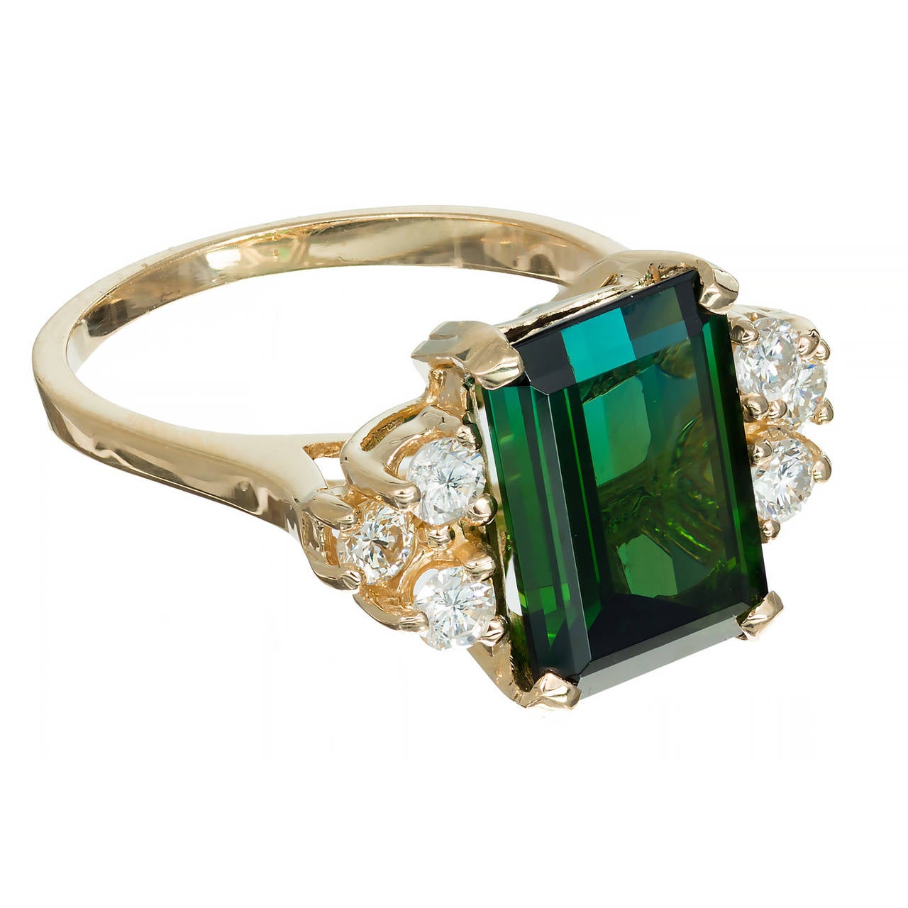 Bright Green Tourmaline and Diamond Yellow Gold Ring at 1stDibs