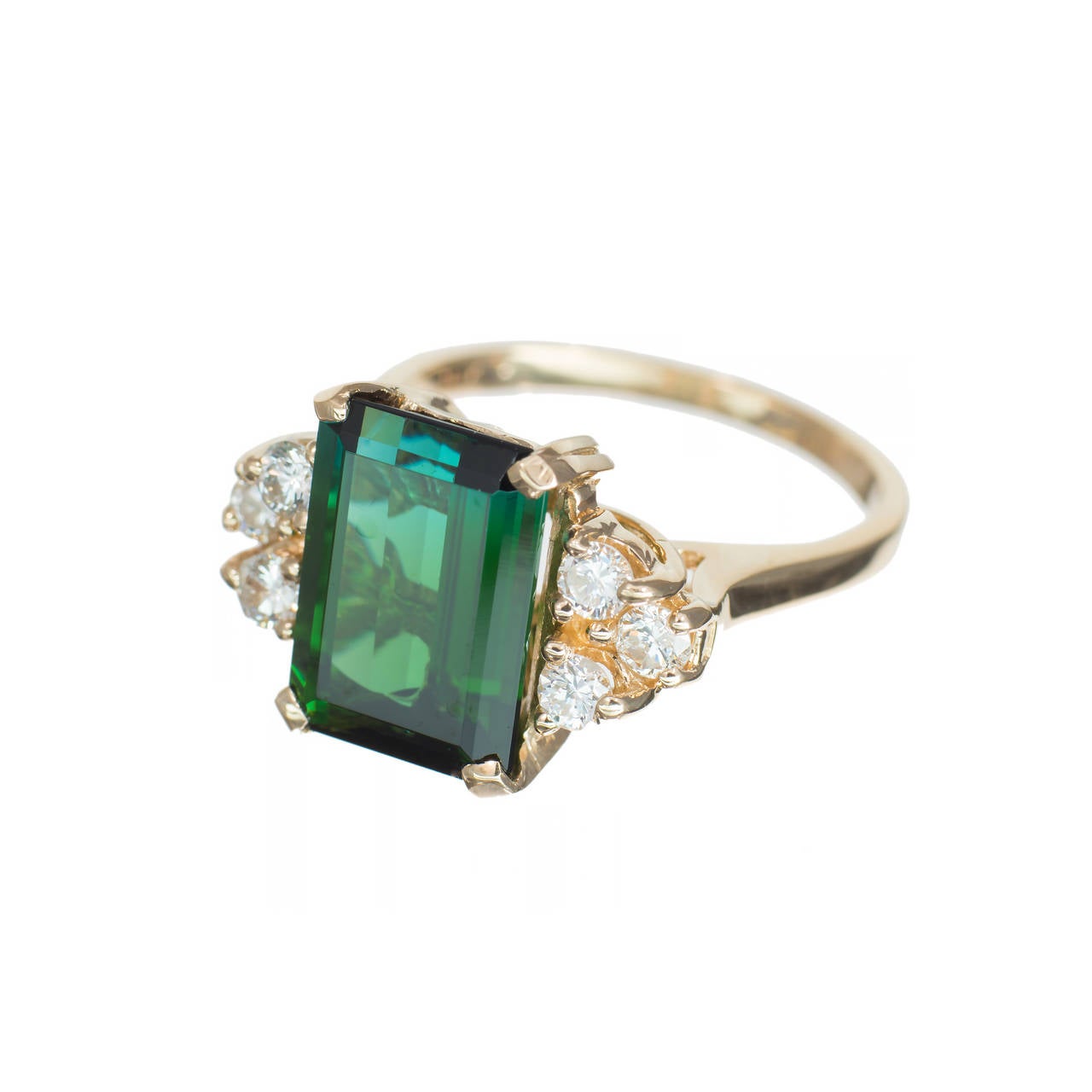 Bright Green Tourmaline and Diamond Yellow Gold Ring at 1stDibs
