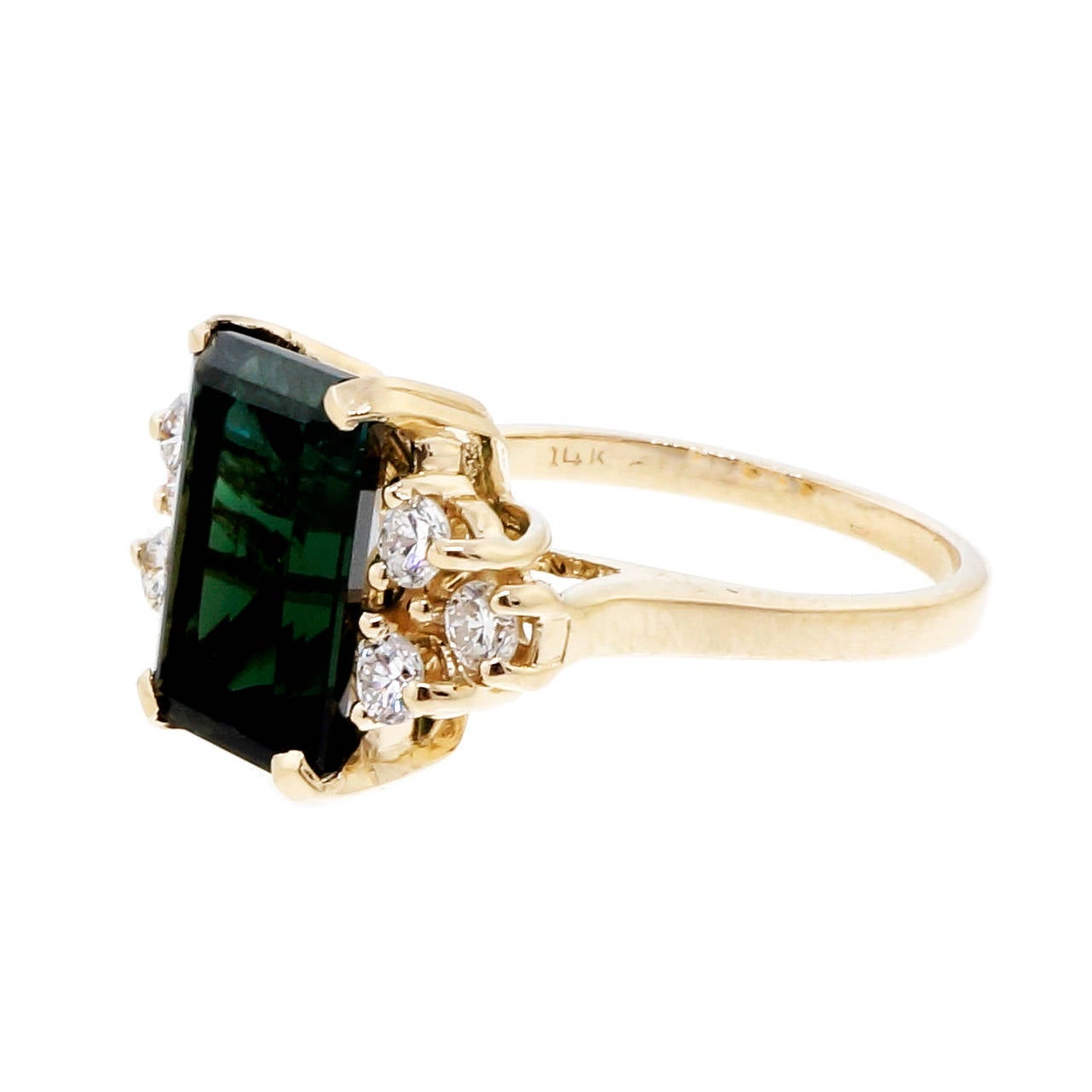 Bright Green Tourmaline and Diamond Yellow Gold Ring at 1stDibs