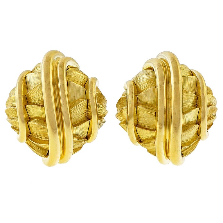 Henry Dunay Textured Gold Domed Clip Post Earrings at 1stDibs