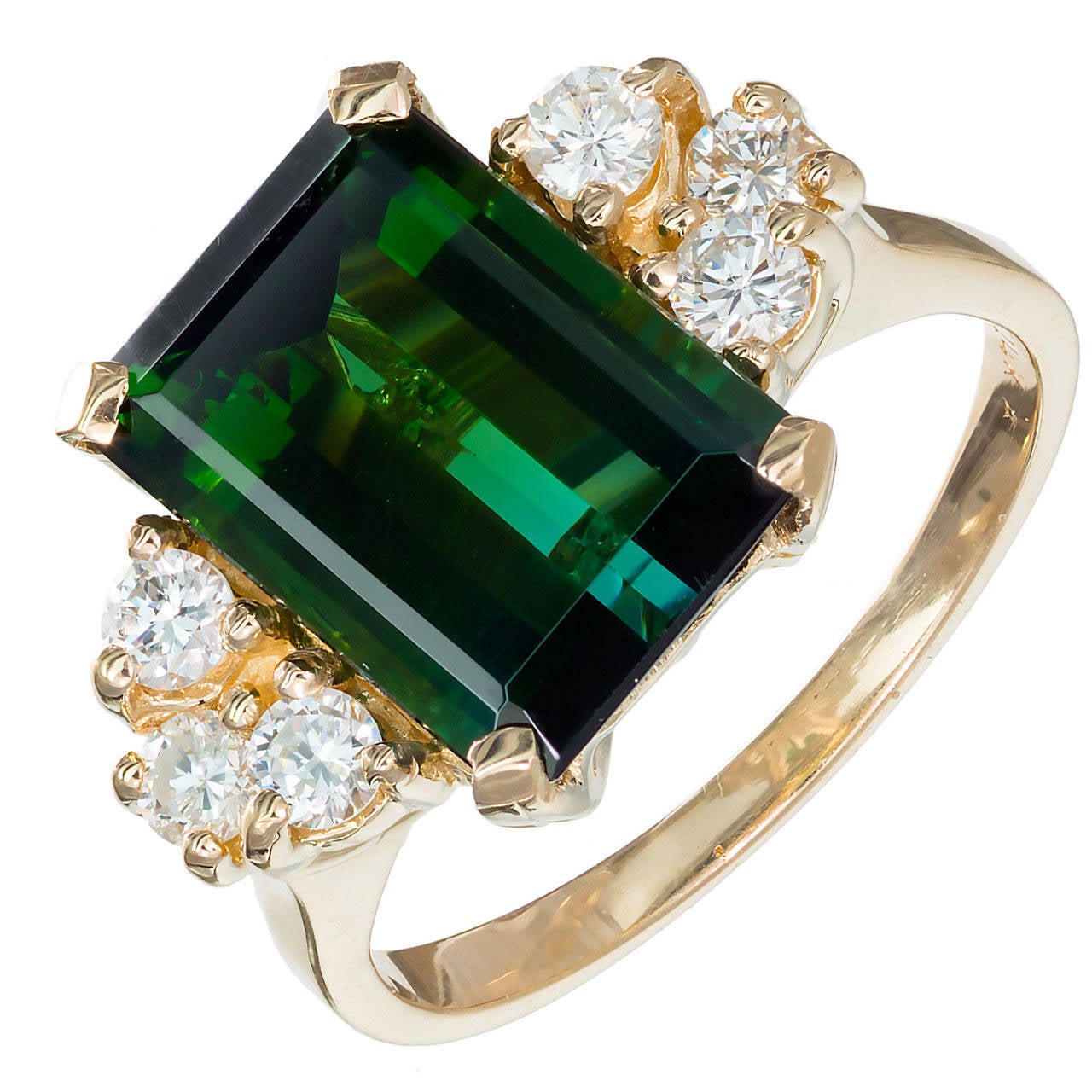 Bright Green Tourmaline and Diamond Yellow Gold Ring at 1stDibs