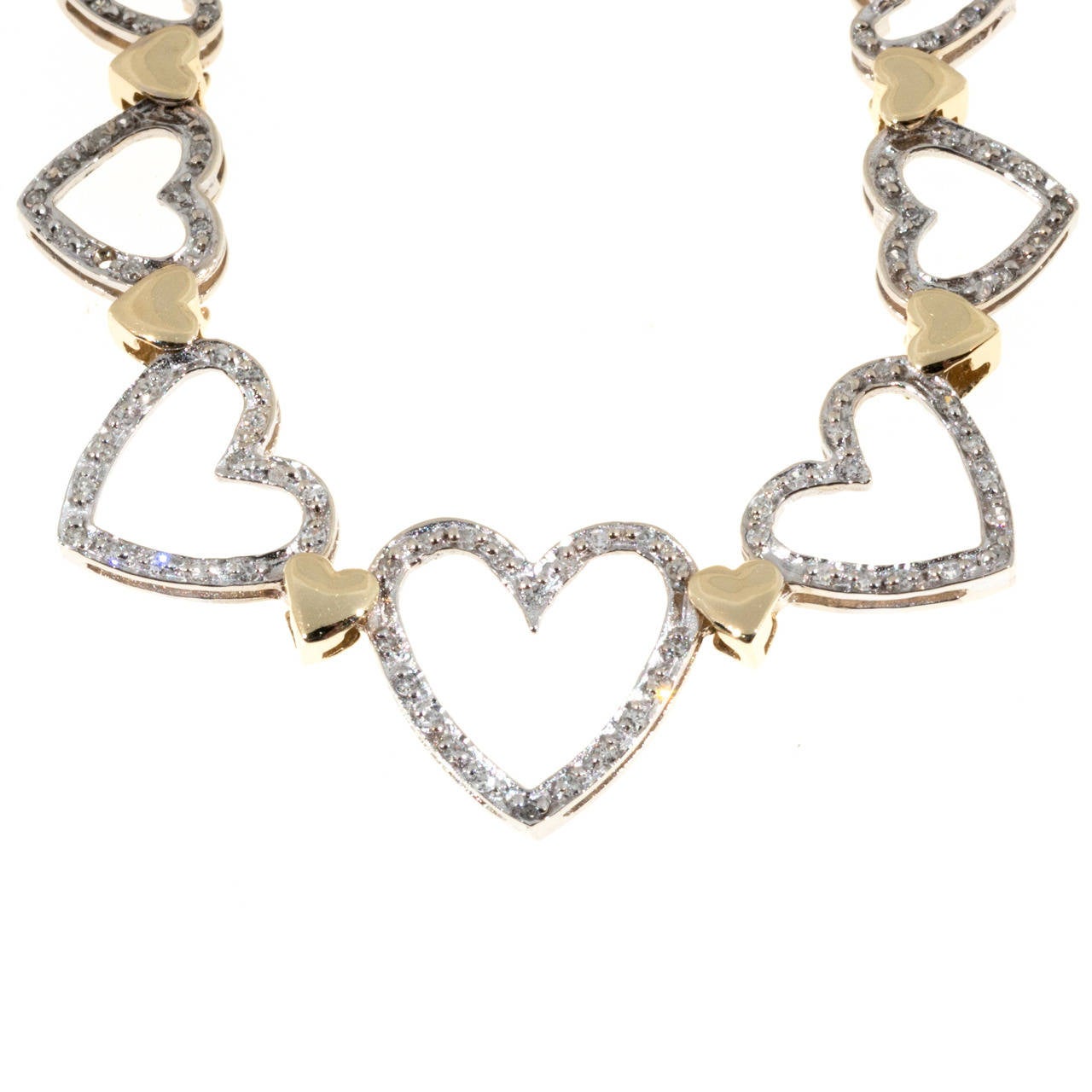 Diamond Two Color Gold Open Heart Necklace at 1stDibs