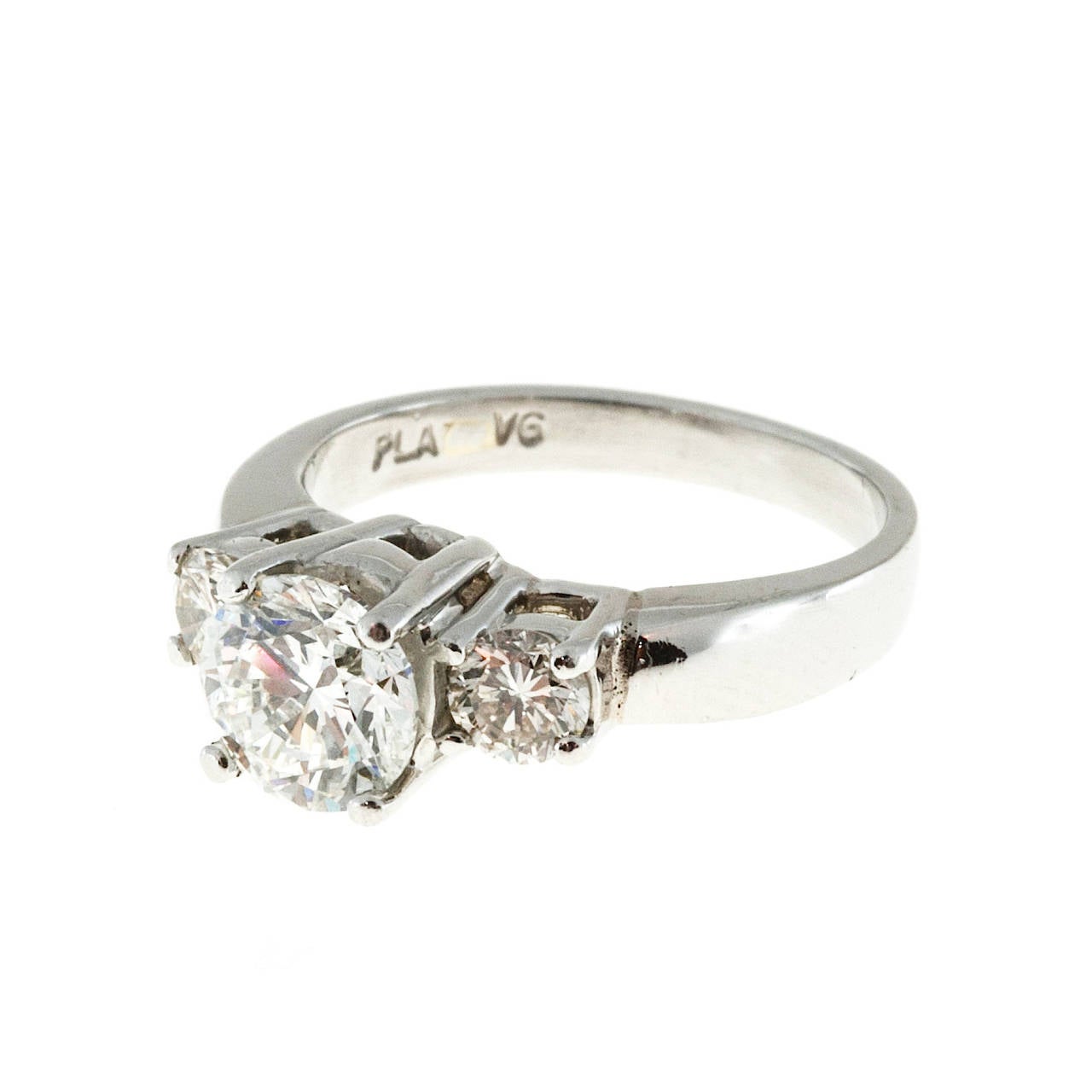 3 Stone GIA Cert Diamond Sapphire Platinum Ring at 1stDibs