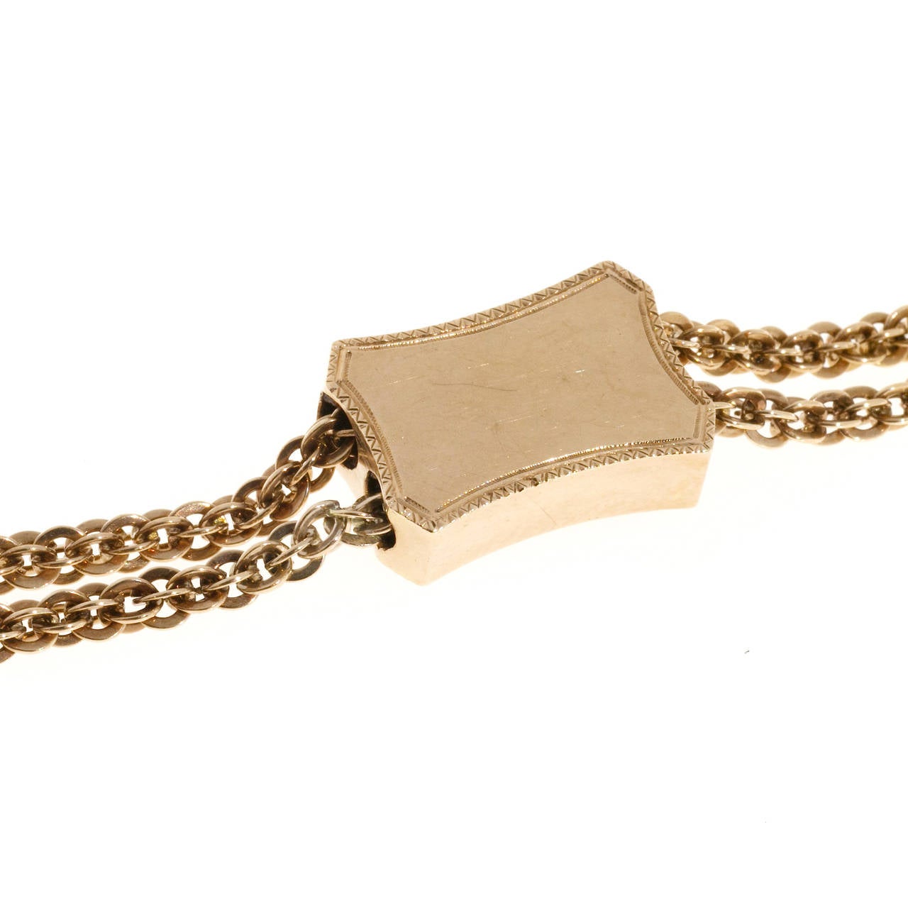 Victorian Handmade Engraved Enamel Gold Chain and Slide at 1stDibs