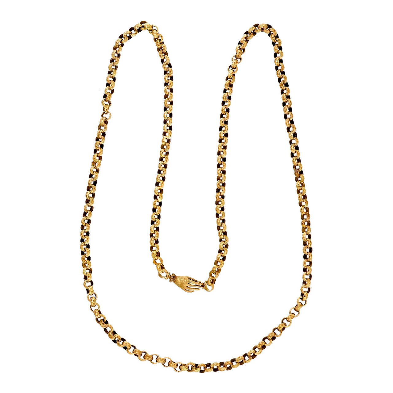 Victorian Diamond Gold Textured Long Link Chain at 1stDibs