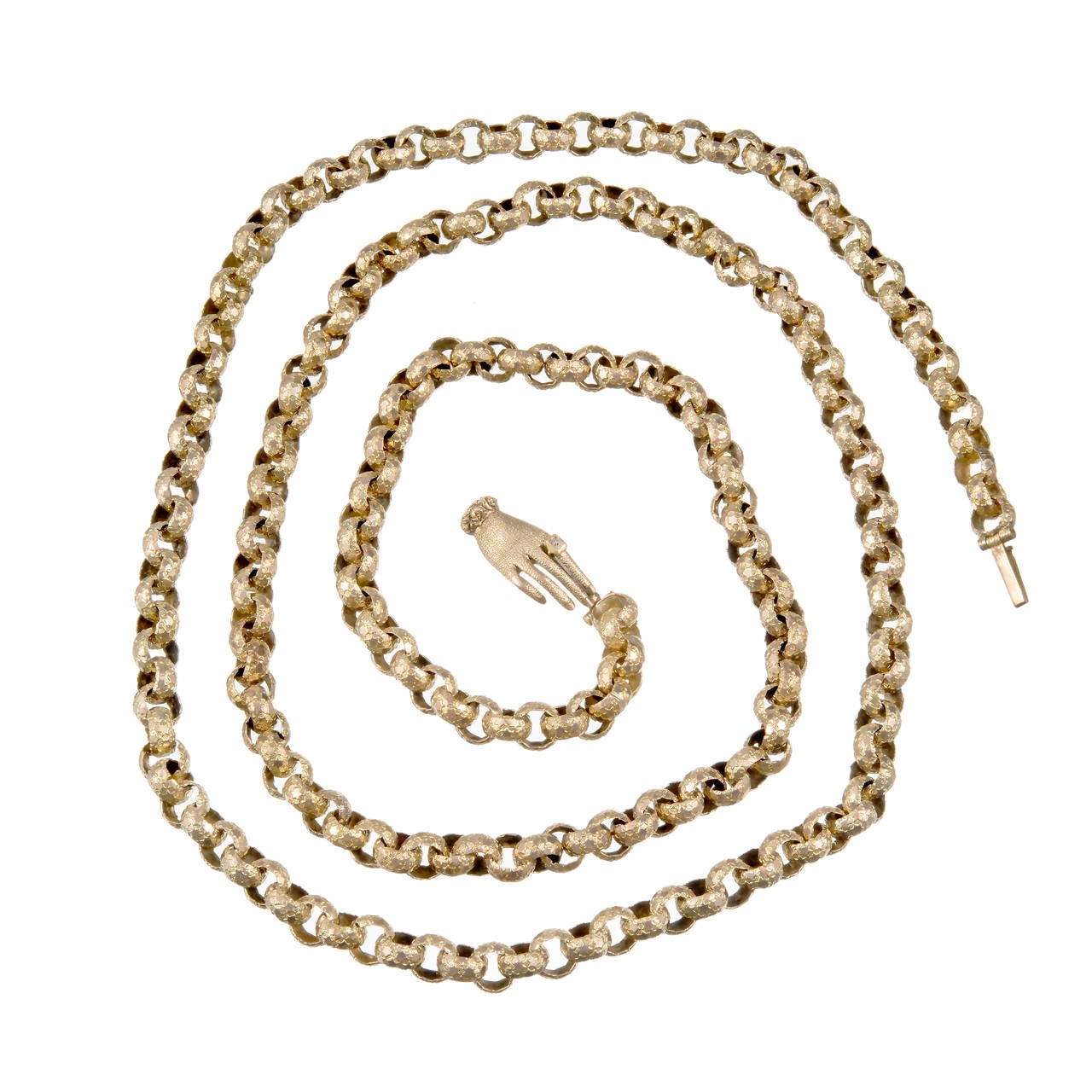 Victorian Diamond Gold Textured Long Link Chain at 1stDibs