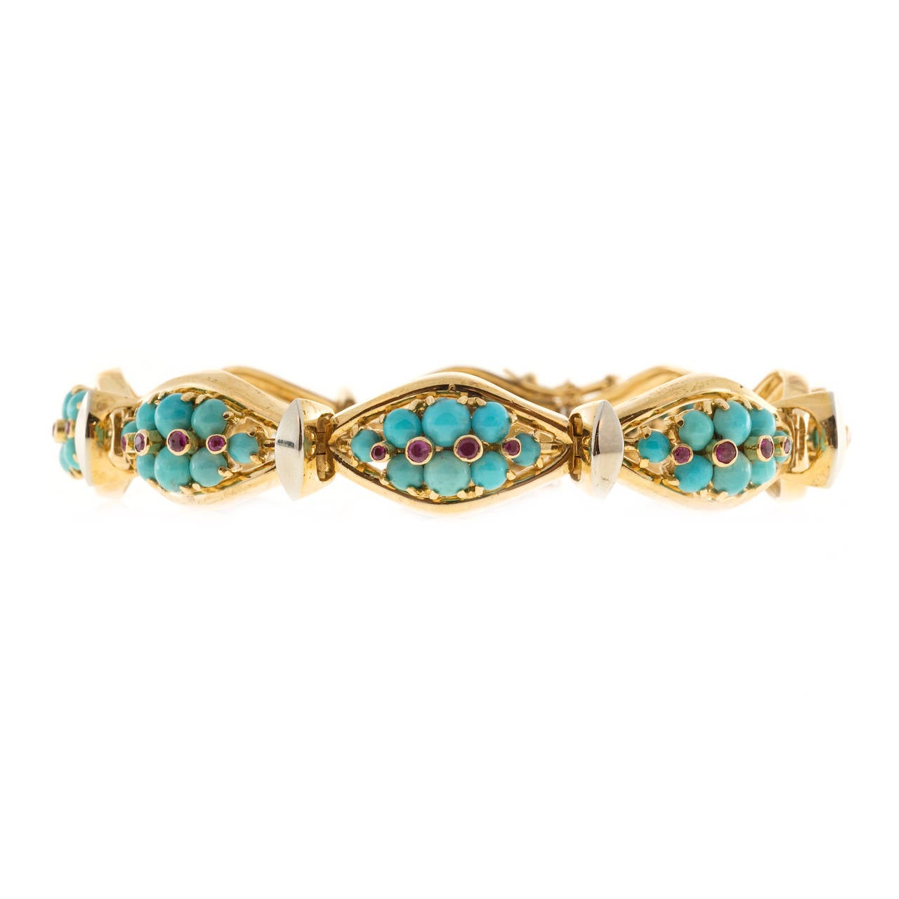 Persian Turquoise Ruby Gold Hinged Link Bracelet at 1stDibs | persian ...