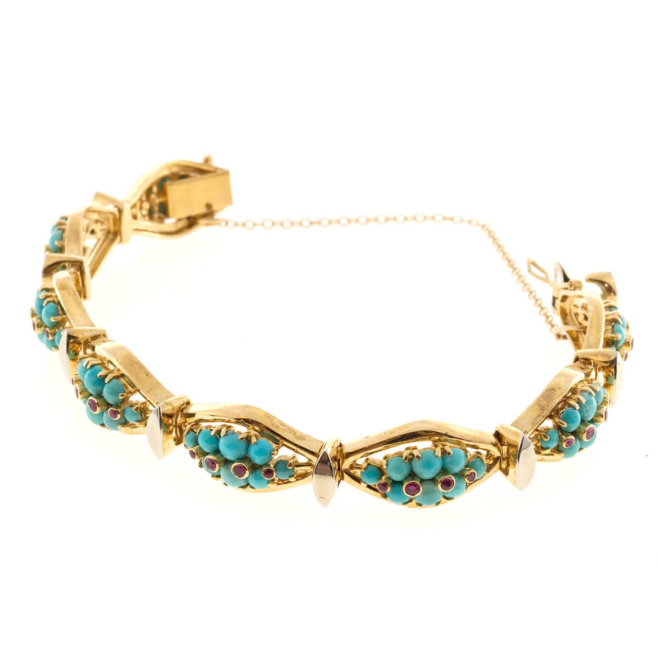 Persian Turquoise Ruby Gold Hinged Link Bracelet at 1stDibs | persian ...