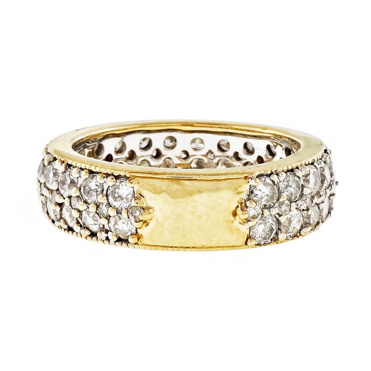 Three Row Diamond Gold Band Ring at 1stDibs