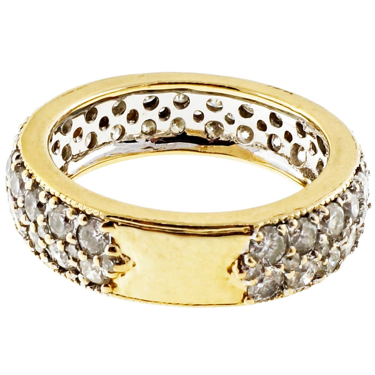Three Row Diamond Gold Band Ring at 1stDibs