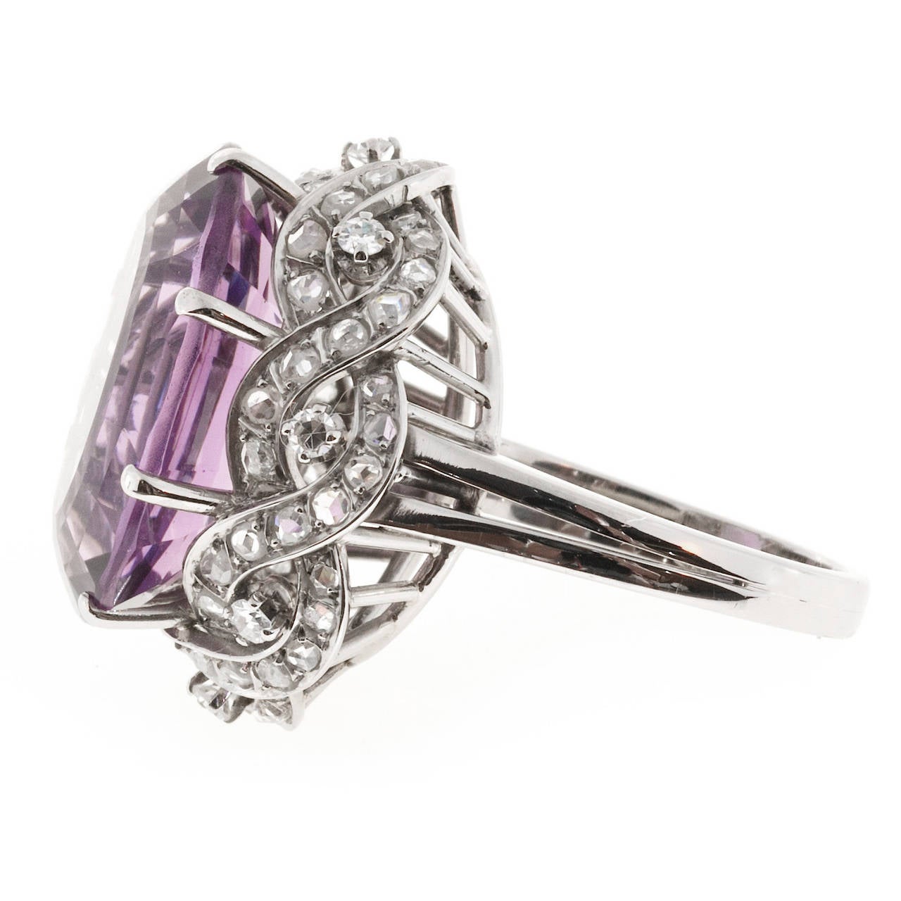 Natural Amethyst Diamond Gold Cocktail Ring at 1stDibs