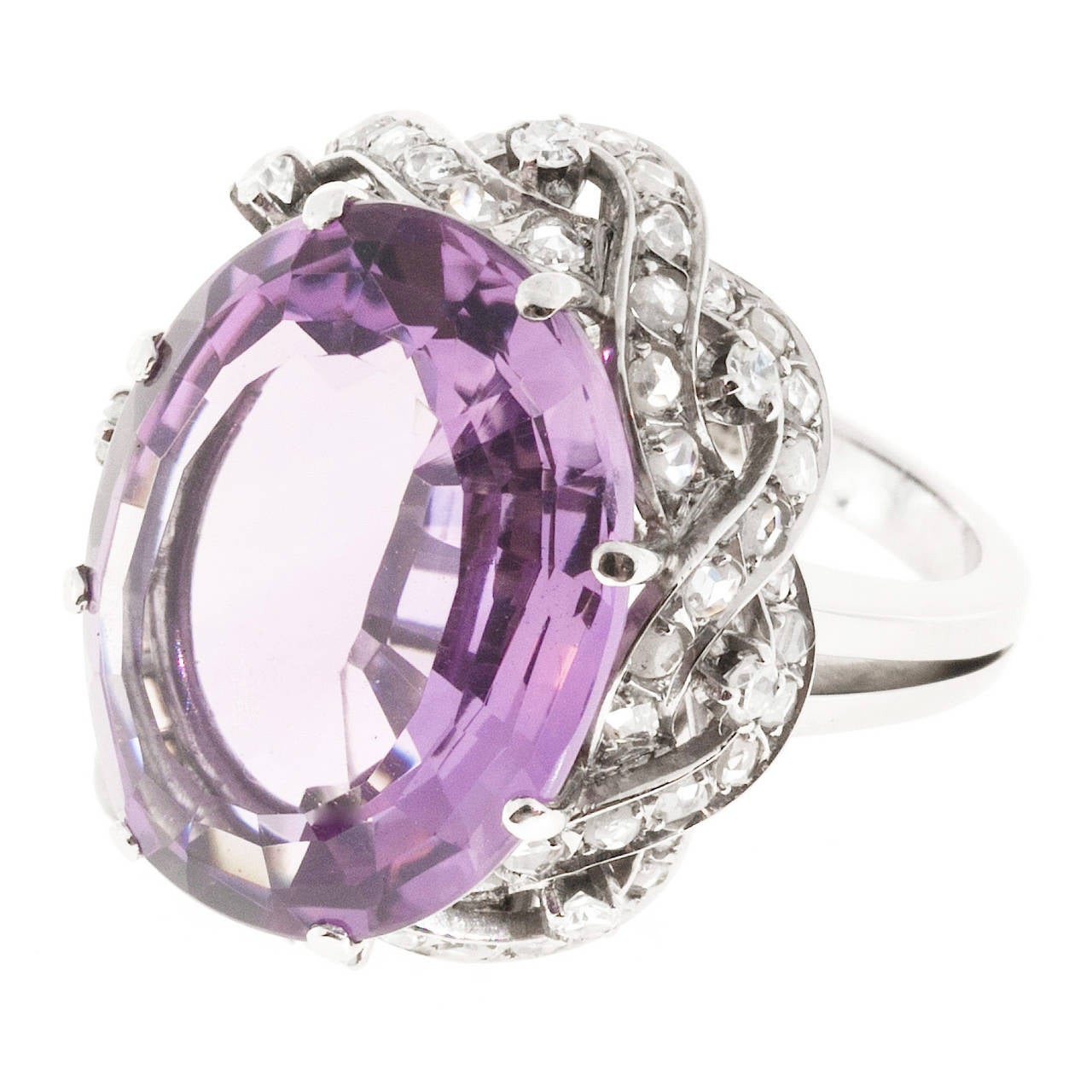 Natural Amethyst Diamond Gold Cocktail Ring at 1stDibs