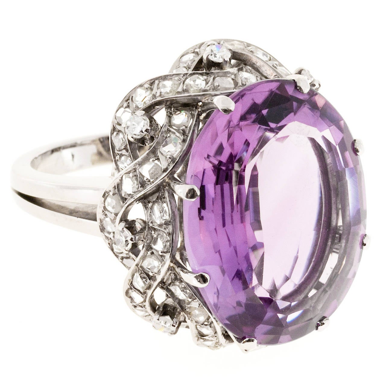Natural Amethyst Diamond Gold Cocktail Ring at 1stDibs