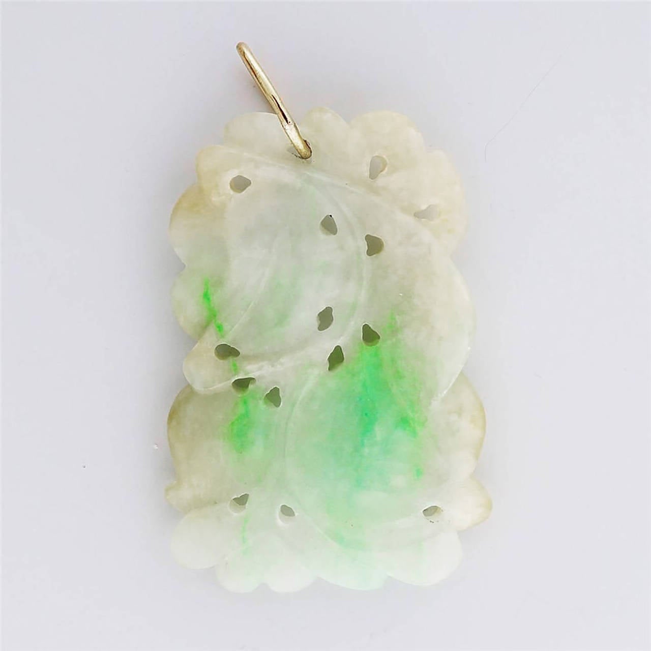 Antique Natural Jadeite Jade Green White Carved Yellow Gold Pendant at ...