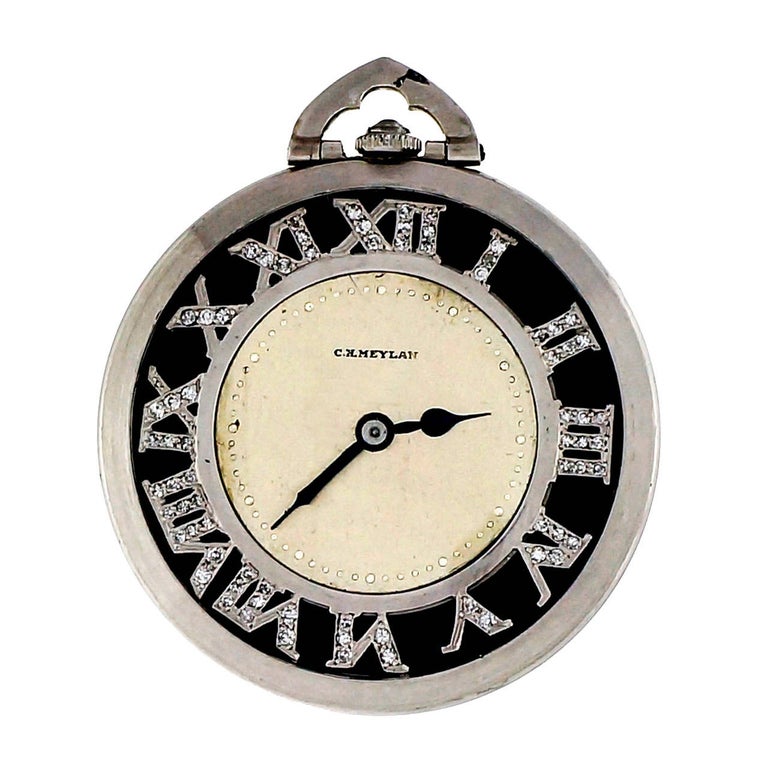C.H. Meylan Platinum Diamond and Enamel Pocket Watch at 1stDibs ...
