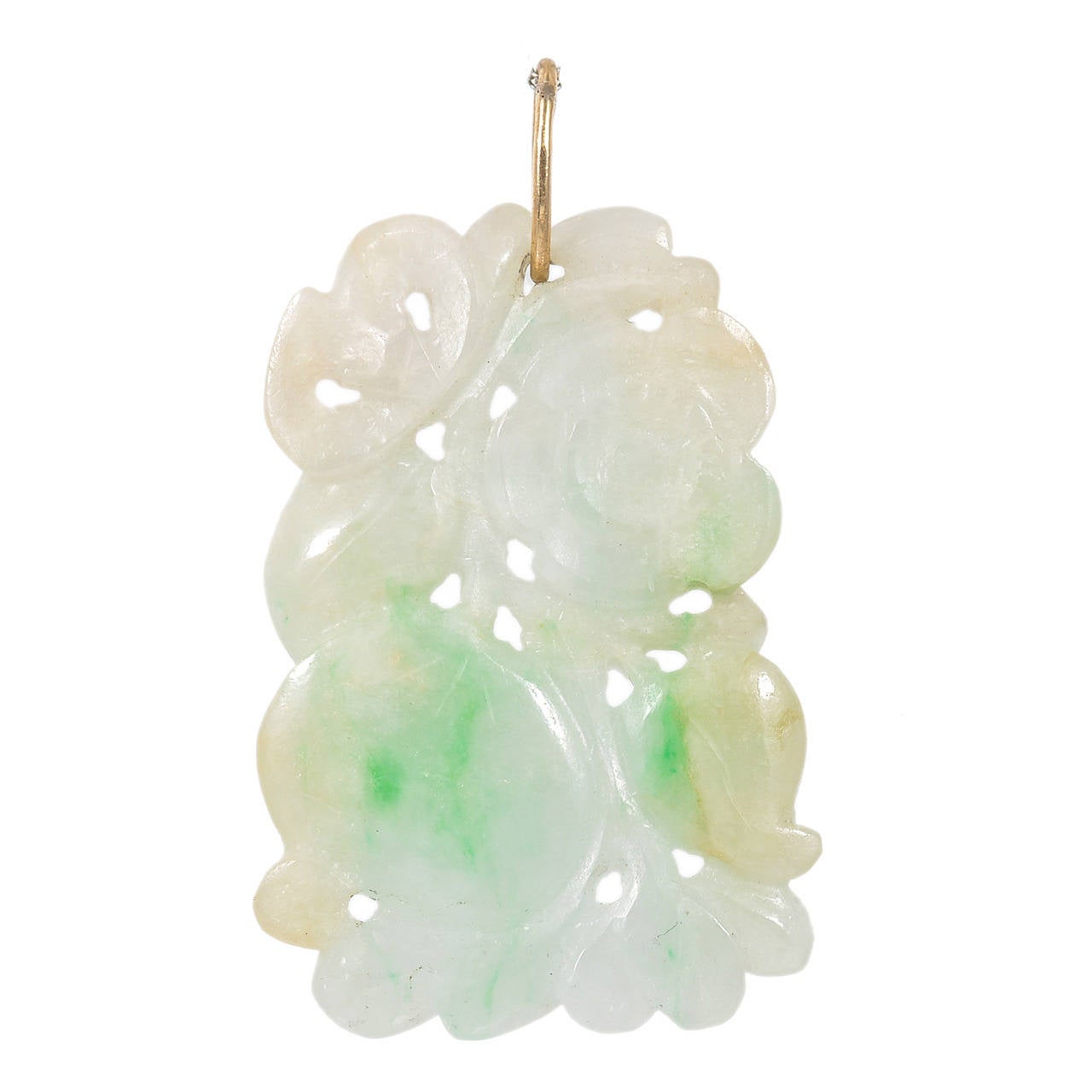 Antique Natural Jadeite Jade Green White Carved Yellow Gold Pendant at ...