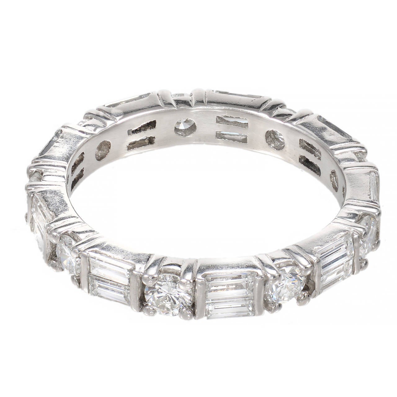 Baguette And Round Diamond Platinum Wedding Band Ring at 1stDibs