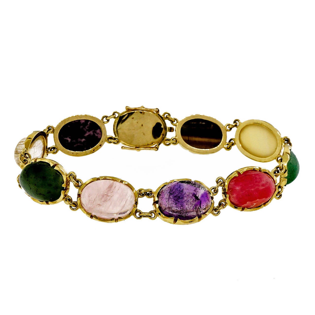 40.00 Carat Natural Tiger Eye Amethyst Quartz Aventurine Gold Link ...