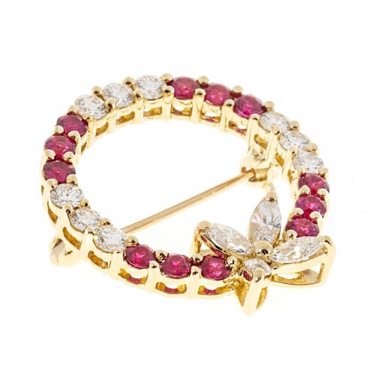 Tiffany and Co. Victoria Diamond Ruby Yellow Gold Circle Pin Brooch at ...